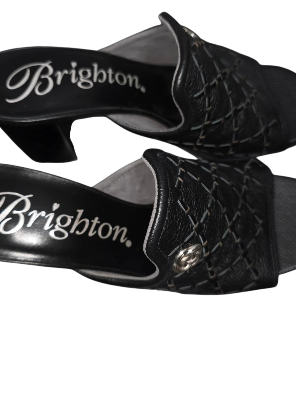 Brighton | Shoes | Brighton Riley Laced Heel Womens Black Leather Slide ...